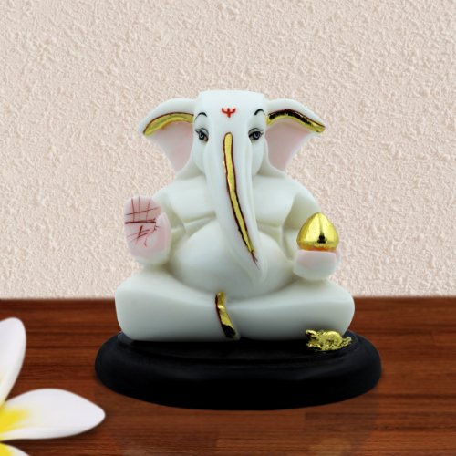 Lord Ganesha Sitting With Holding Modak in Hand White Color Idol for H ...